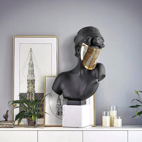 Metal and marble base mask statue | Base mask statue – Zevessa